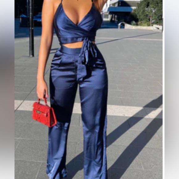 Fashion Nova | Other | Satin Blue Two Piece Set | Poshmark